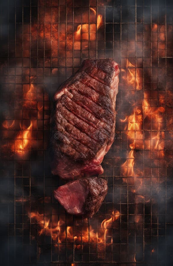 Grilled Steak on a Grid, Fire and Smoke. Generative AI Stock ...