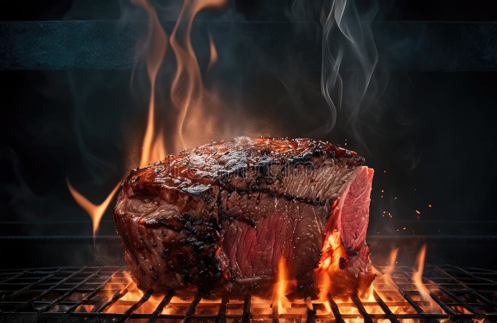 Grilled Steak on a Grid, Fire and Smoke. Generative AI Stock ...