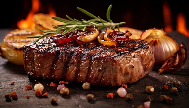 Grilled Steak, Juicy and Tender, Ready To Eat on Rustic Plate Generated ...