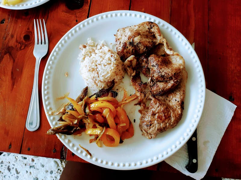 Grilled Steak Rice Grilled Veggies Lemonade Stock Photo - Image of ...