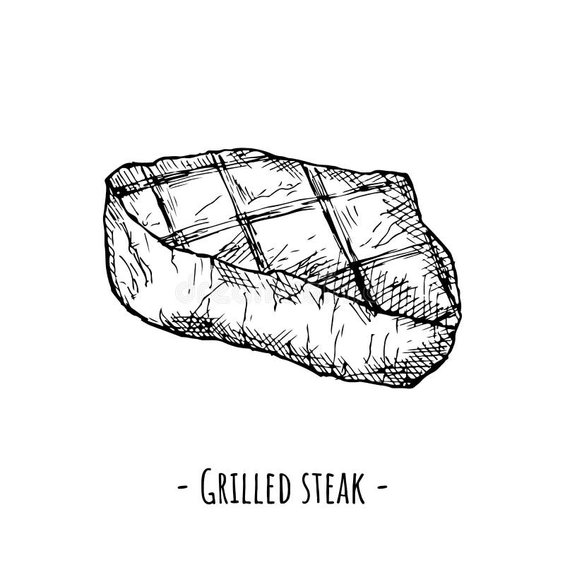 Grilled Steak. Vector Illustration. Isolated Object on White. Hand ...