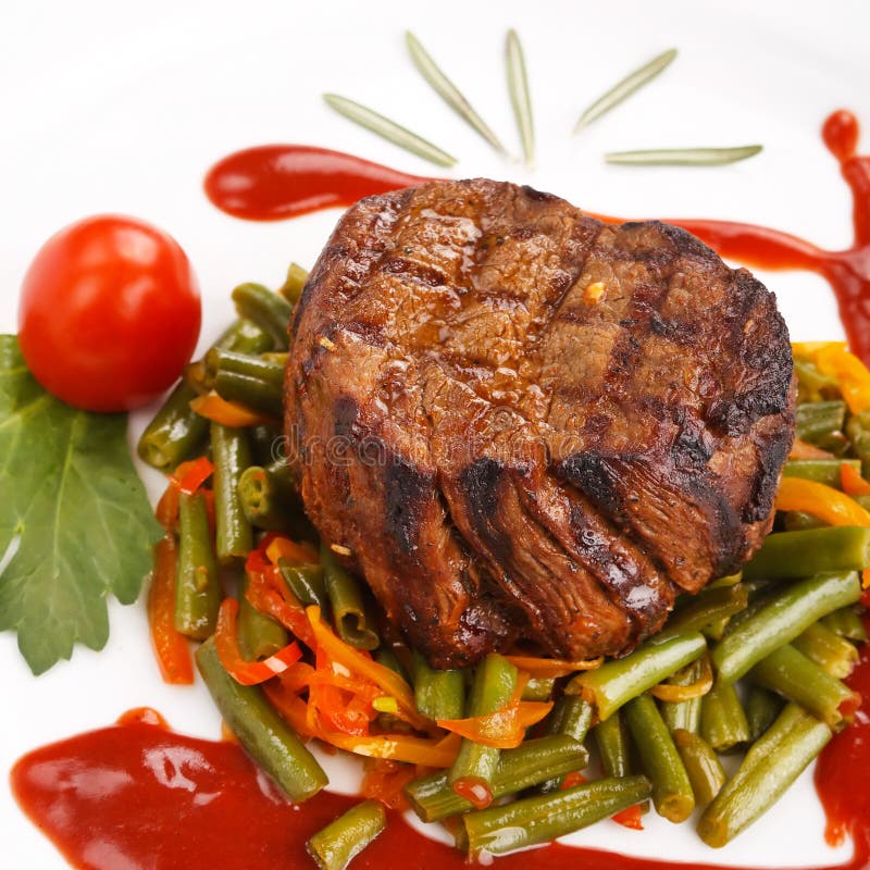 Grilled Steak with Vegetables Stock Photo - Image of food, grilled ...