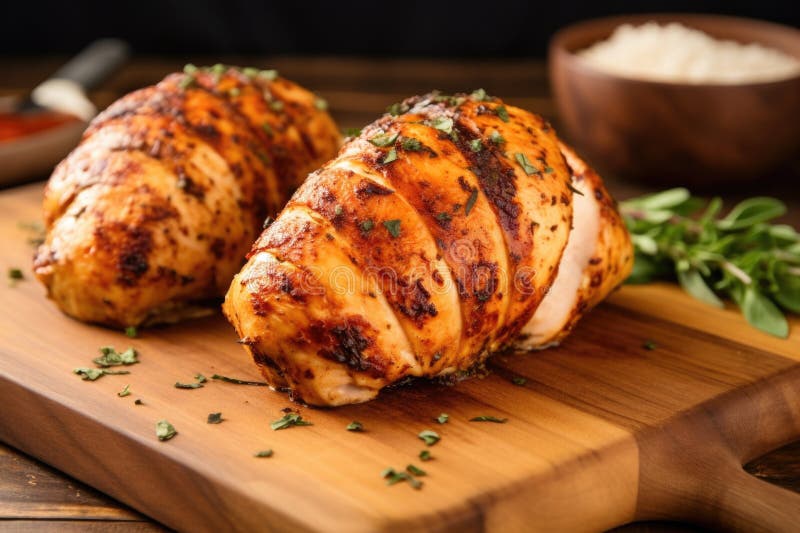 Grilled Stuffed Chicken with Grill Marks on a Wooden Board Stock ...