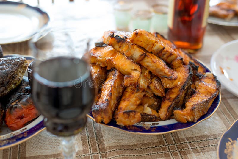 Grilled sturgeon fillets stock photo. Image of steak - 33113038