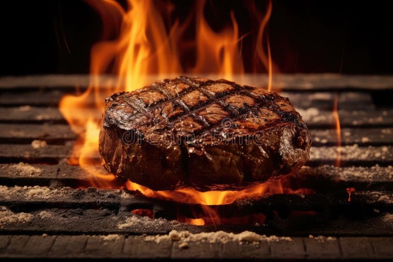 Grilled Succulent Chunk of Beef with Fire Flames. Generative AI Stock ...