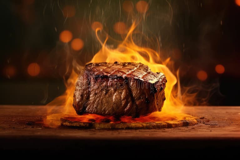 Grilled Succulent Chunk of Beef with Fire Flames. Generative AI Stock ...
