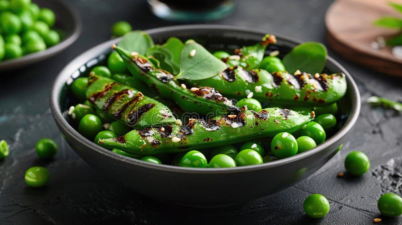 Grilled Sugar Snap Peas on a Black Grill Stock Illustration ...