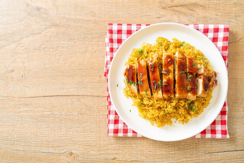 Grilled Sweet and Chilli Chicken with Curry Rice Stock Photo - Image of ...