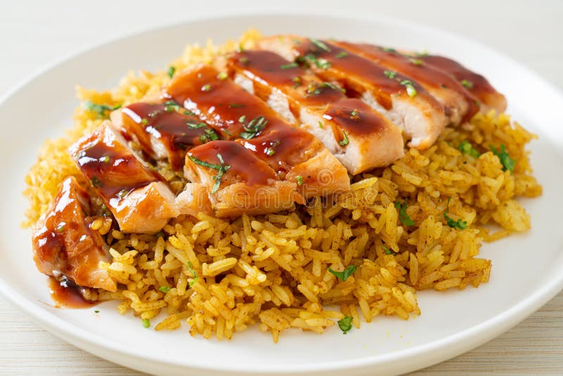 Grilled Sweet and Chilli Chicken with Curry Rice Stock Image - Image of ...