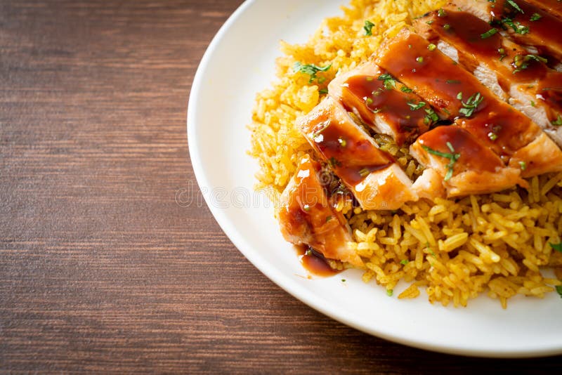 Grilled Sweet and Chilli Chicken with Curry Rice Stock Photo - Image of ...