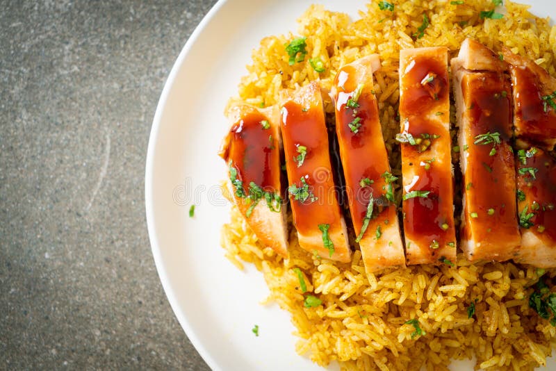 Grilled Sweet and Chilli Chicken with Curry Rice Stock Photo - Image of ...