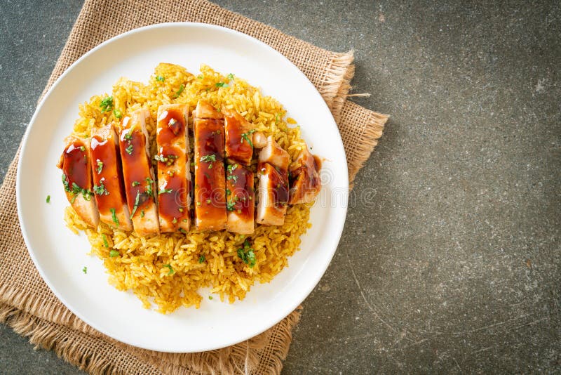 Grilled Sweet and Chilli Chicken with Curry Rice Stock Image - Image of ...