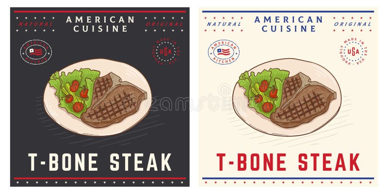Grilled T-bone Steak on Plate Illustration for Menu Stock Vector ...