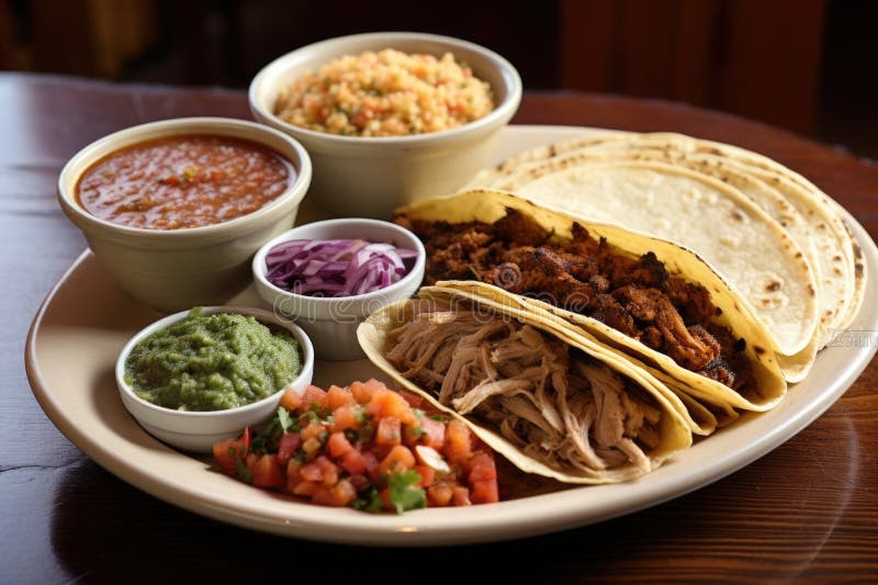 Grilled Taco Assortment Served with a Side of Refried Beans Stock Image ...