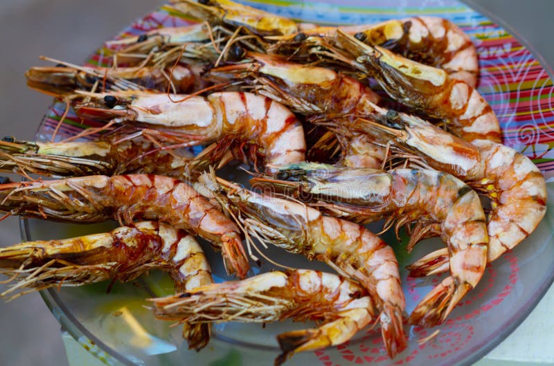 Grilled tiger prawns stock image. Image of barbecue - 219560651