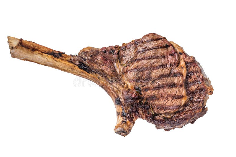 Grilled Tomahawk Beef Steak, Cooked Rib Eye with Bone Isolated on White ...