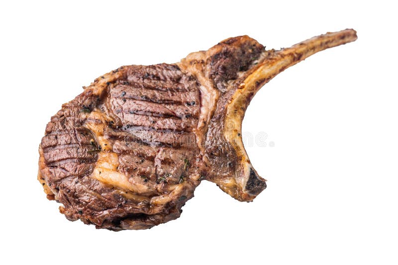 Grilled Tomahawk Beef Steak, Cooked Rib Eye with Bone Isolated on White ...