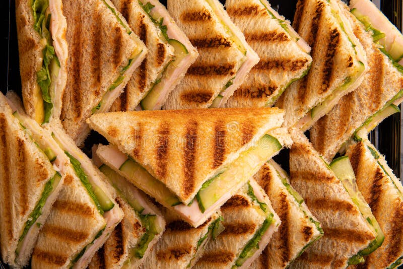Triangle Grilled Sandwiches Close Up Top View Stock Image - Image of ...