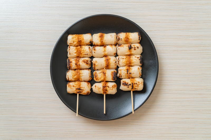 Grilled Tube Shaped Fish Paste Cake Skewe or Tube Squid Skewer Stock ...