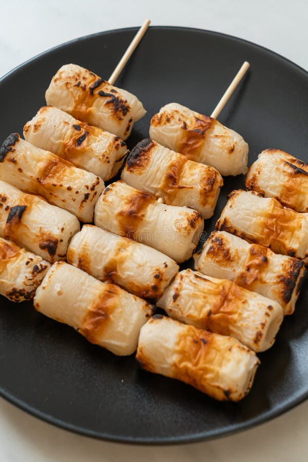 Grilled Tube Shaped Fish Paste Cake Skewe or Tube Squid Skewer Stock ...