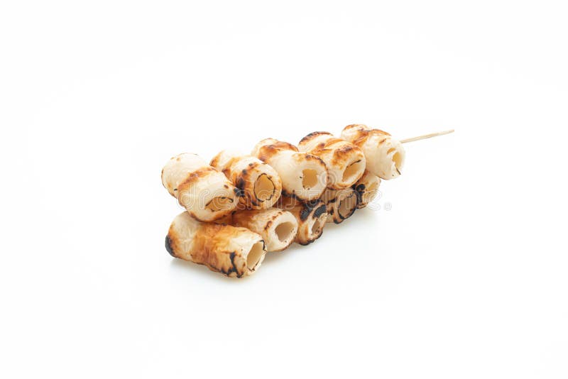 Grilled Tube Shaped Fish Paste Cake Skewe or Tube Squid Skewer Stock ...