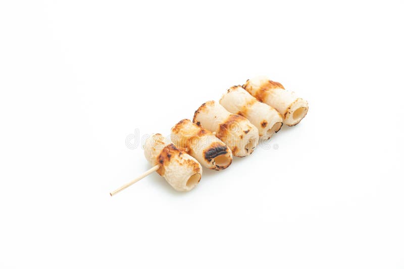 Grilled Tube Shaped Fish Paste Cake Skewe or Tube Squid Skewer Stock ...