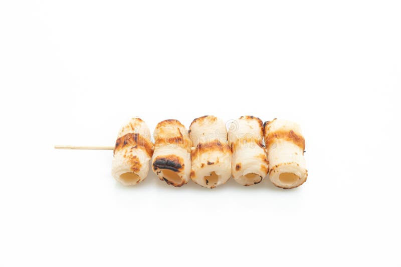 Grilled Tube Shaped Fish Paste Cake Skewe or Tube Squid Skewer Stock ...