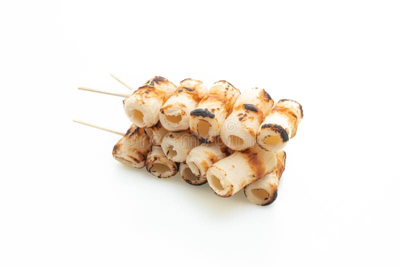 Grilled Tube Shaped Fish Paste Cake Skewe or Tube Squid Skewer Stock ...