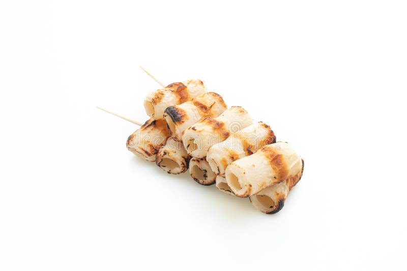 Grilled Tube Shaped Fish Paste Cake Skewe or Tube Squid Skewer Stock ...