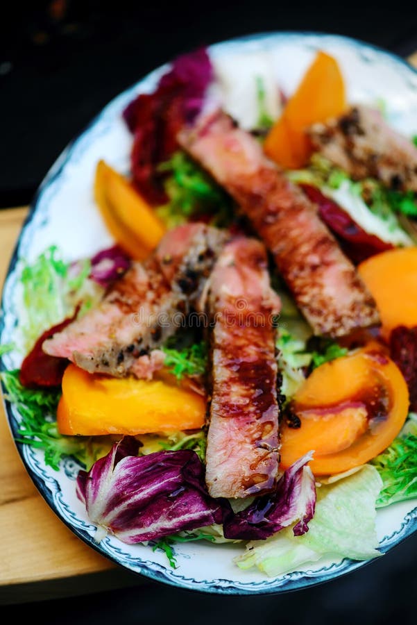 Grilled Tuna Tagliata with Salad and Sauce Stock Photo - Image of grill ...