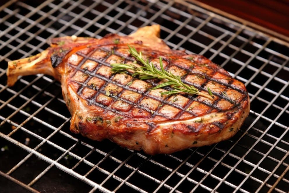 Grilled Veal Chop with Grill Grid Pattern Visible Stock Photo - Image ...