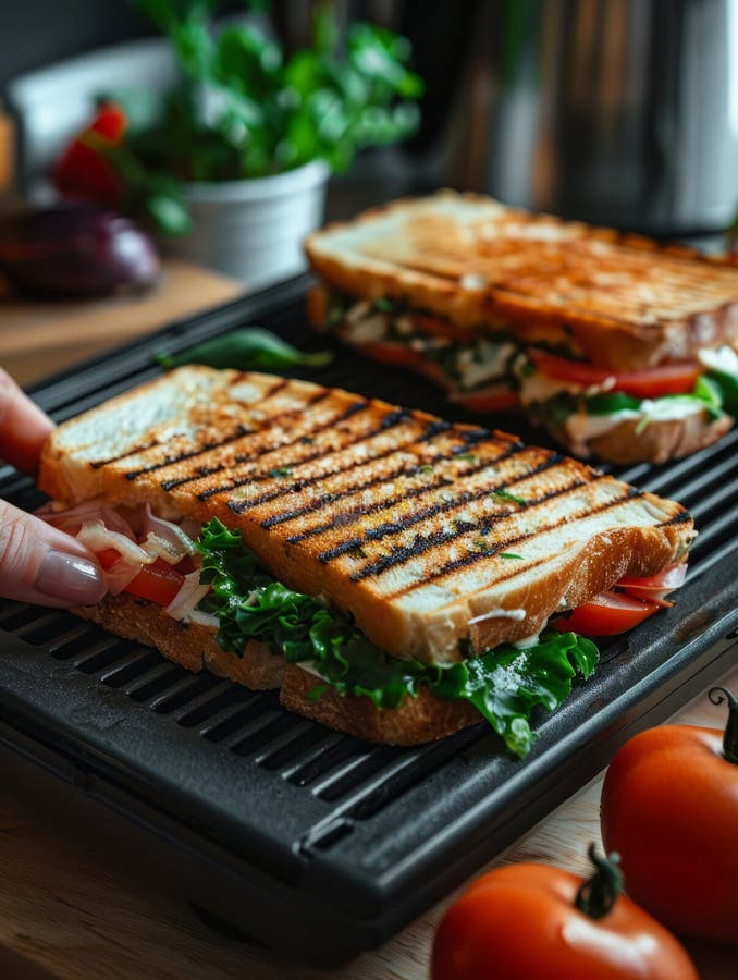 Grilled Vegetable Sandwich on a Panini Press, Fresh and Healthy. Stock ...