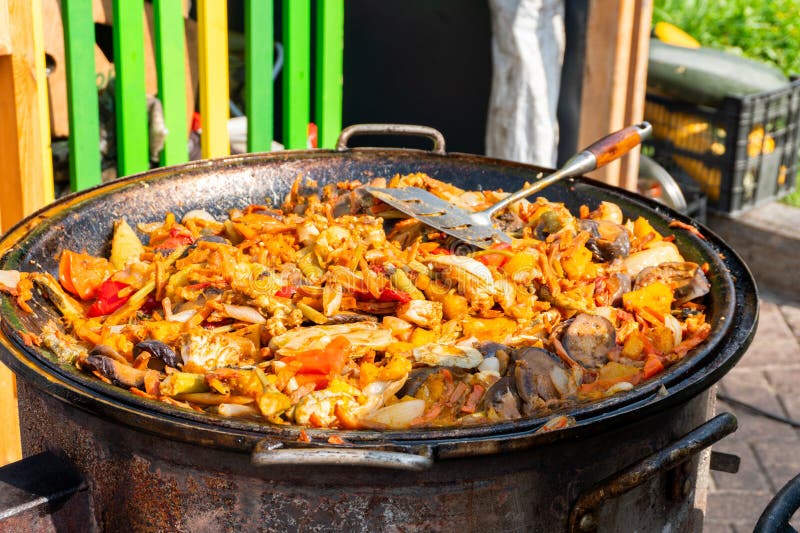 Grilled Vegetables Cooking on Open Fire Stock Photo - Image of campfire ...