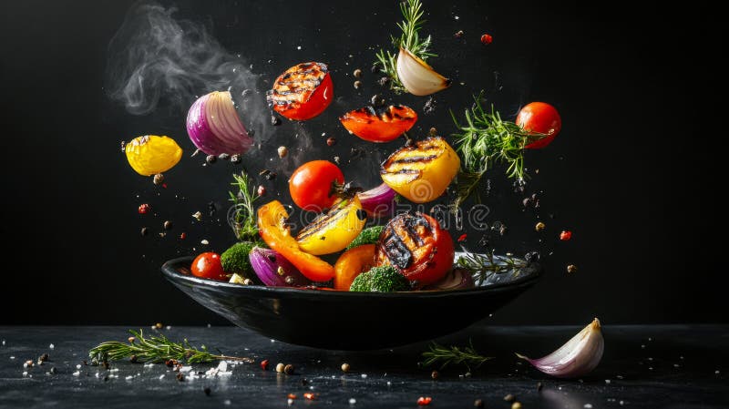 Grilled Vegetables Floating in Vibrant Arrangement with Dramatic ...