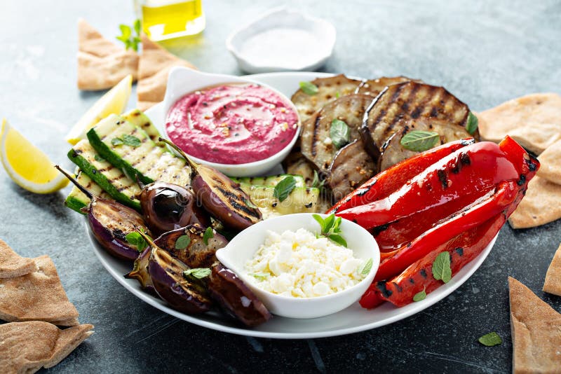 Grilled Vegetables and Hummus Platter Stock Photo - Image of feta ...