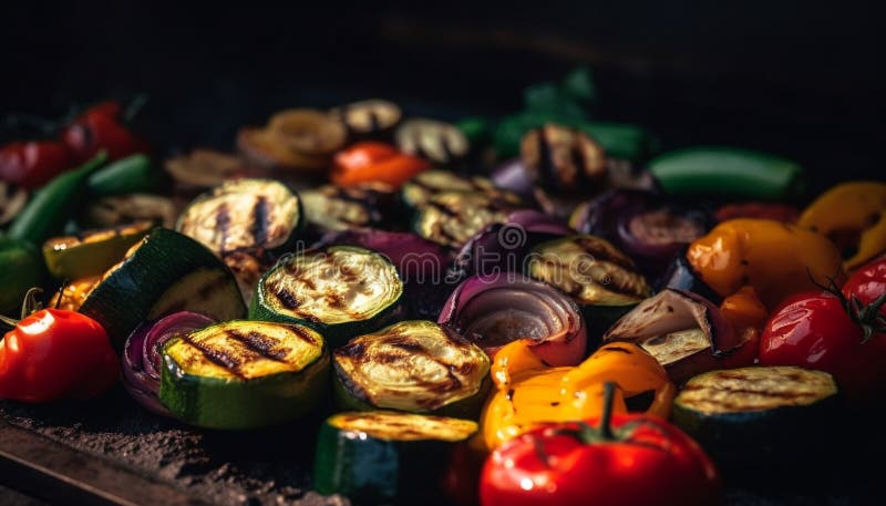 Grilled Vegetables on Rustic Plate, Summer Lunch Generated by AI Stock ...