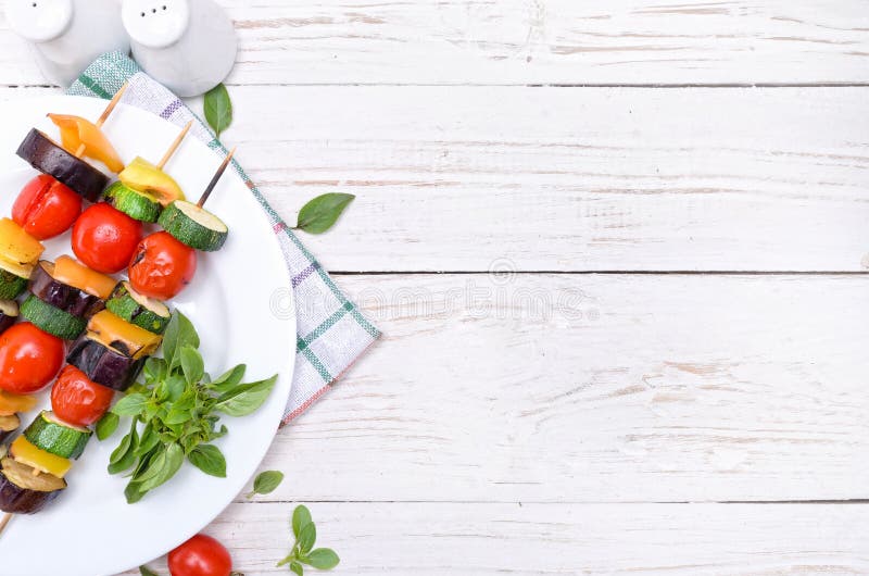 Grilled Vegetables on a White Wooden Table Stock Image - Image of ...