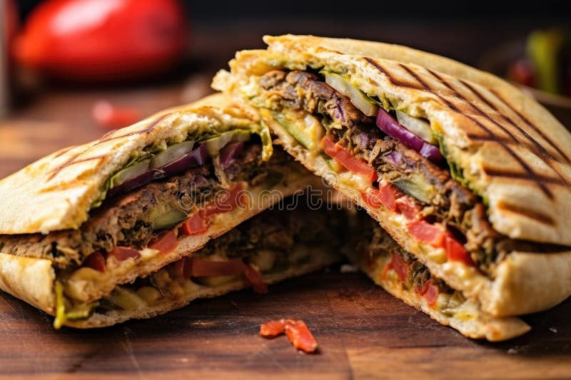 Grilled Veggie Burger Cut in Half, Revealing the Inside Stock Image ...