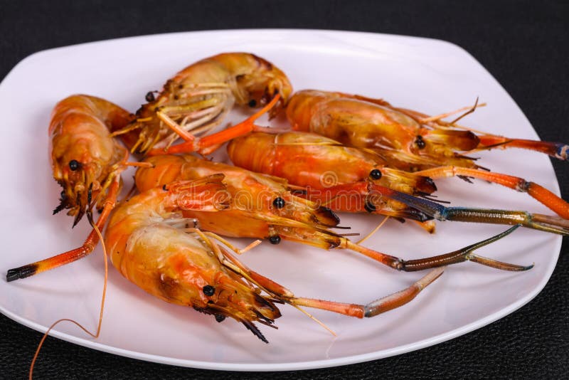 Grilled Water Prawn in the Plate Stock Image - Image of plate, giant ...