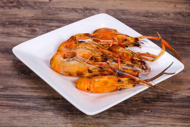 Grilled Water Prawn in the Plate Stock Photo - Image of plate ...