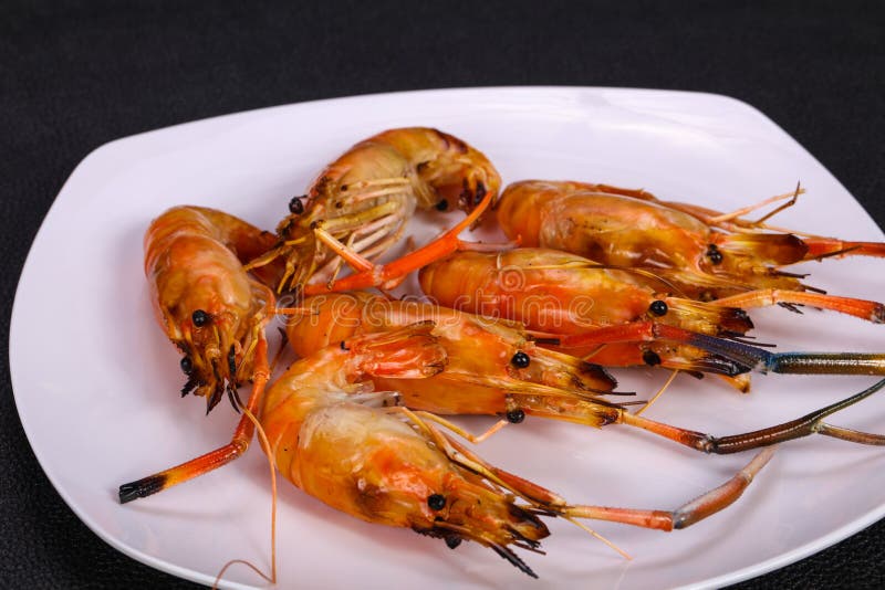 Grilled Water Prawn in the Plate Stock Photo - Image of shrimps, prawns ...