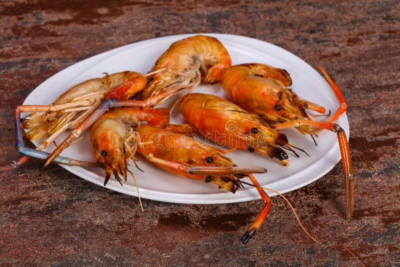 Grilled Water Prawn in the Plate Stock Image - Image of prawns, cooking ...