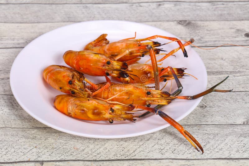 Grilled Water Prawn in the Plate Stock Image - Image of cooking, market ...