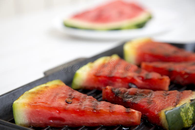 Grilled Watermelon in Grilling Pan, Closeup Stock Image - Image of ...