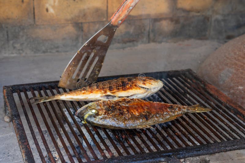 Grilled Whole Fish. Grill and Open Fire Stock Image - Image of meal ...