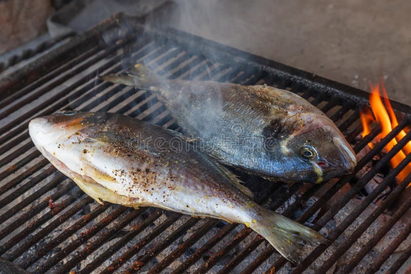 Grilled Whole Fish. Grill and Open Fire Stock Image - Image of dried ...