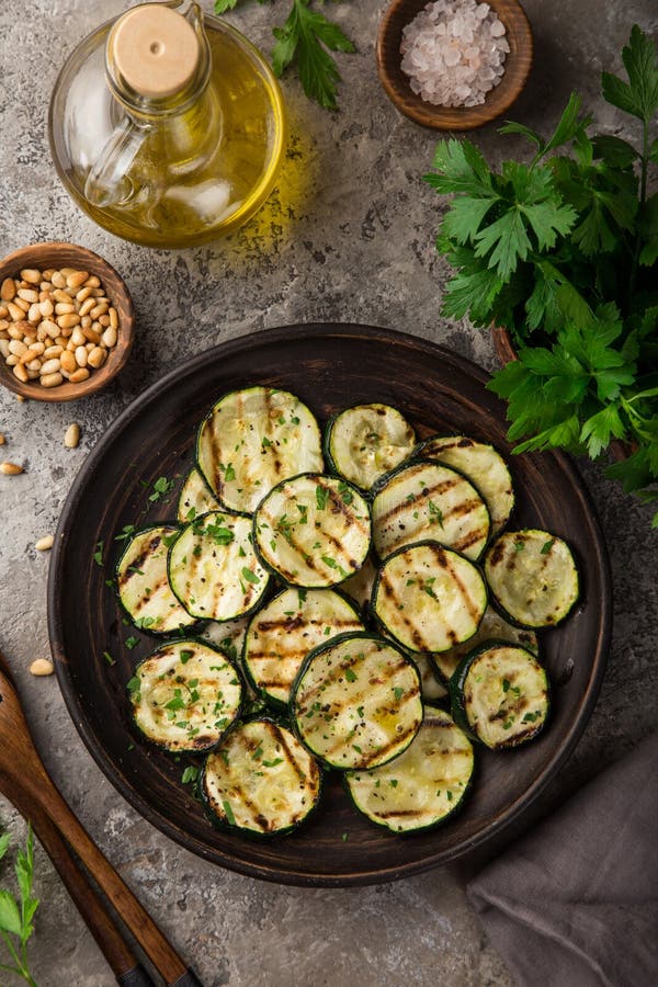 Grilled zucchini on plate stock photo. Image of cookery - 175628792