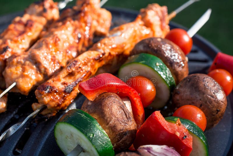 Grillet Meat and Vegetables on Grill in Campsite Stock Photo - Image of ...