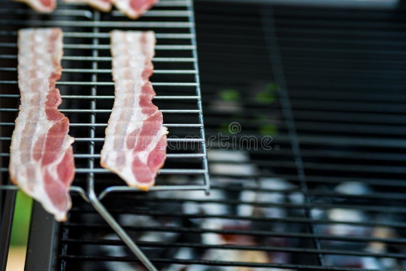 Grilling bacon outdoor stock photo. Image of picnic - 120760012