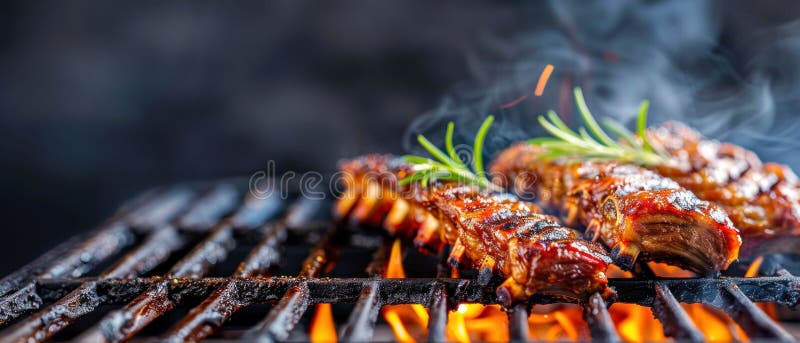 Grilling BBQ Ribs on Open Flame. Generative Ai Stock Illustration ...